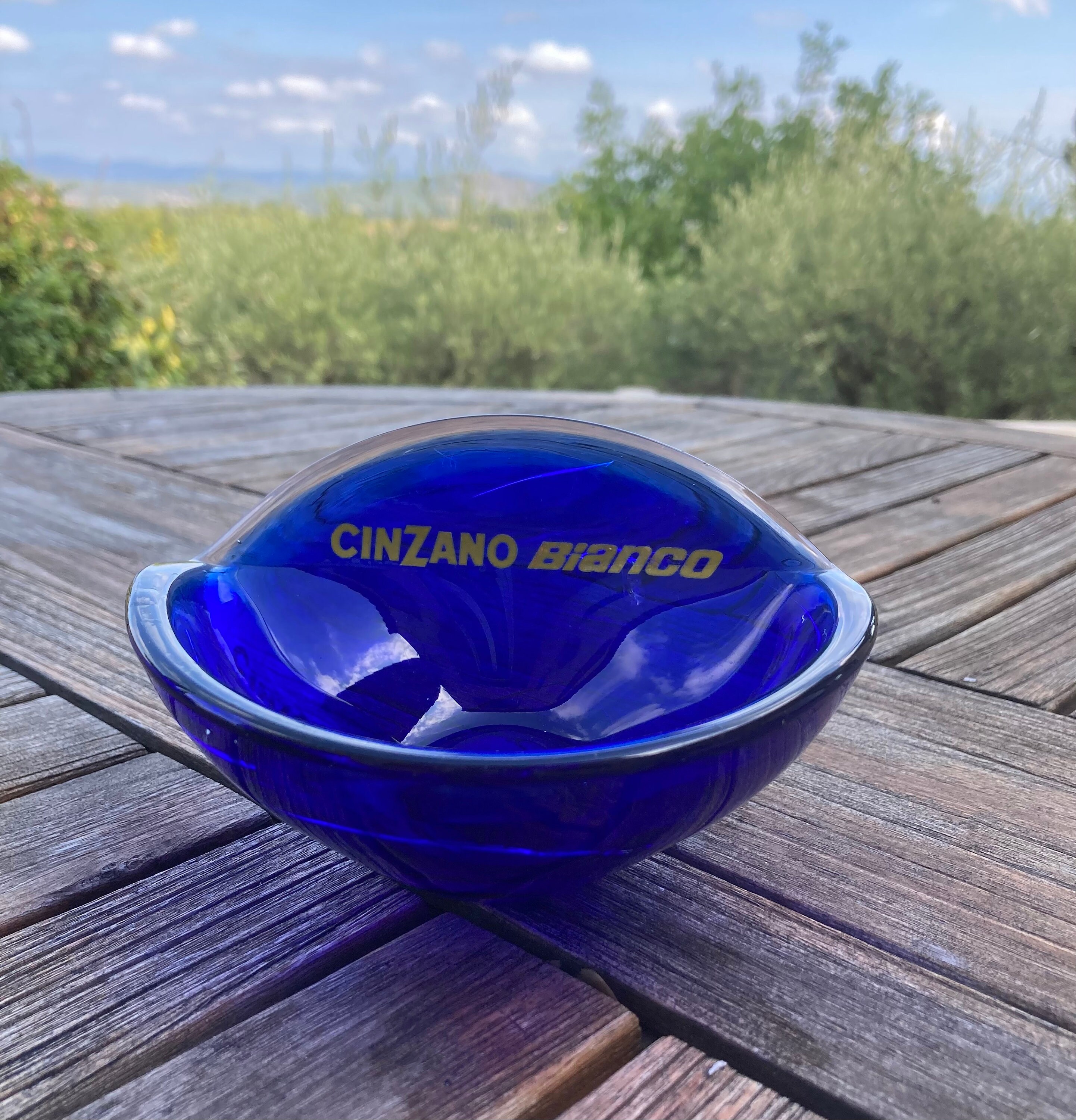 Vintage Cinzano Bianco Blue Glass Advertising Ashtray, Trinket Bowl ...