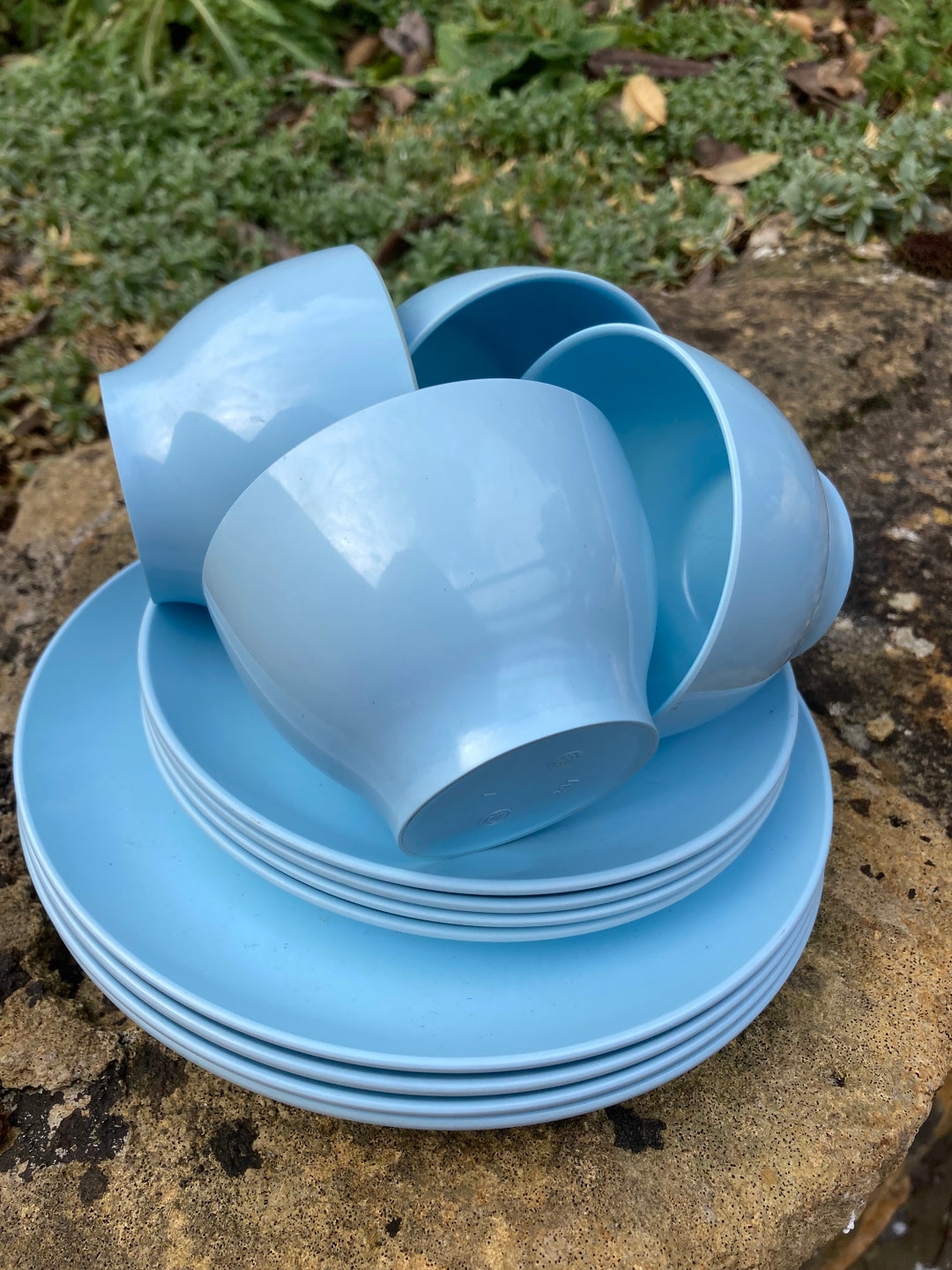 Retro Melamine 1960s Set Baby Blue Cups, Saucers, and Plates, for Four ...
