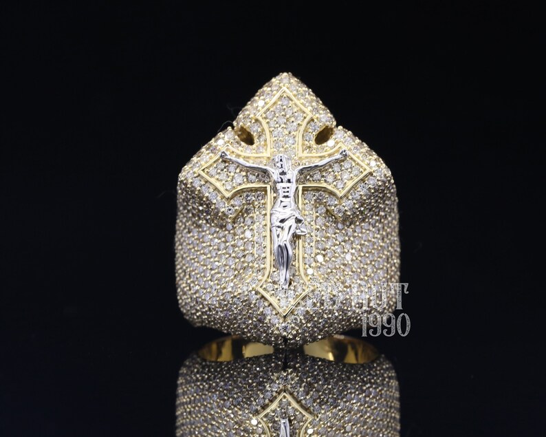 Mens Iced Out Cross Ring Christian Cross Ring 14K Solid Yellow - Etsy