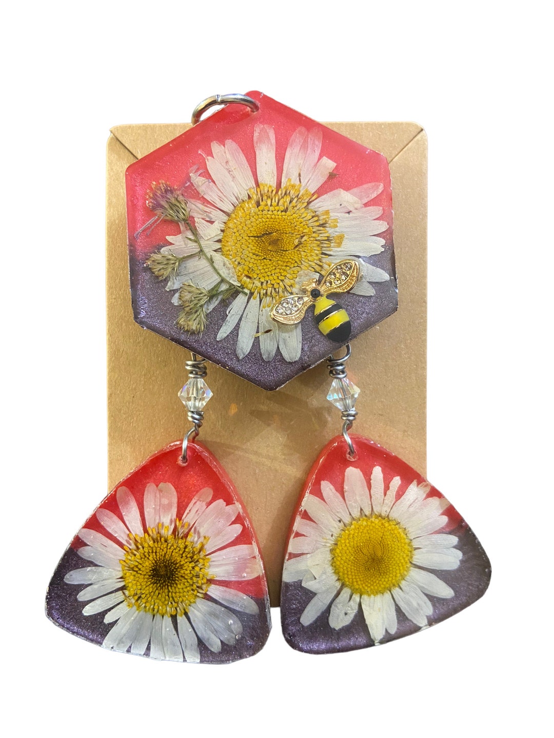 Oxeye Daisy and Blue Wood Aster Jewelry Set - Etsy