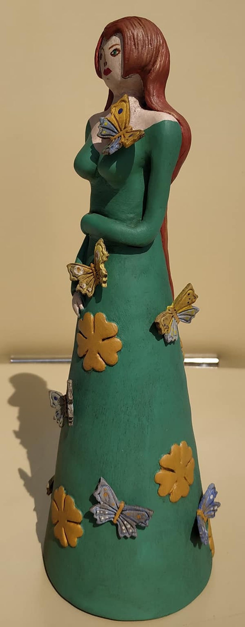 Female Sculptureair Dry Clay Woman Figurine/girl in Green | Etsy