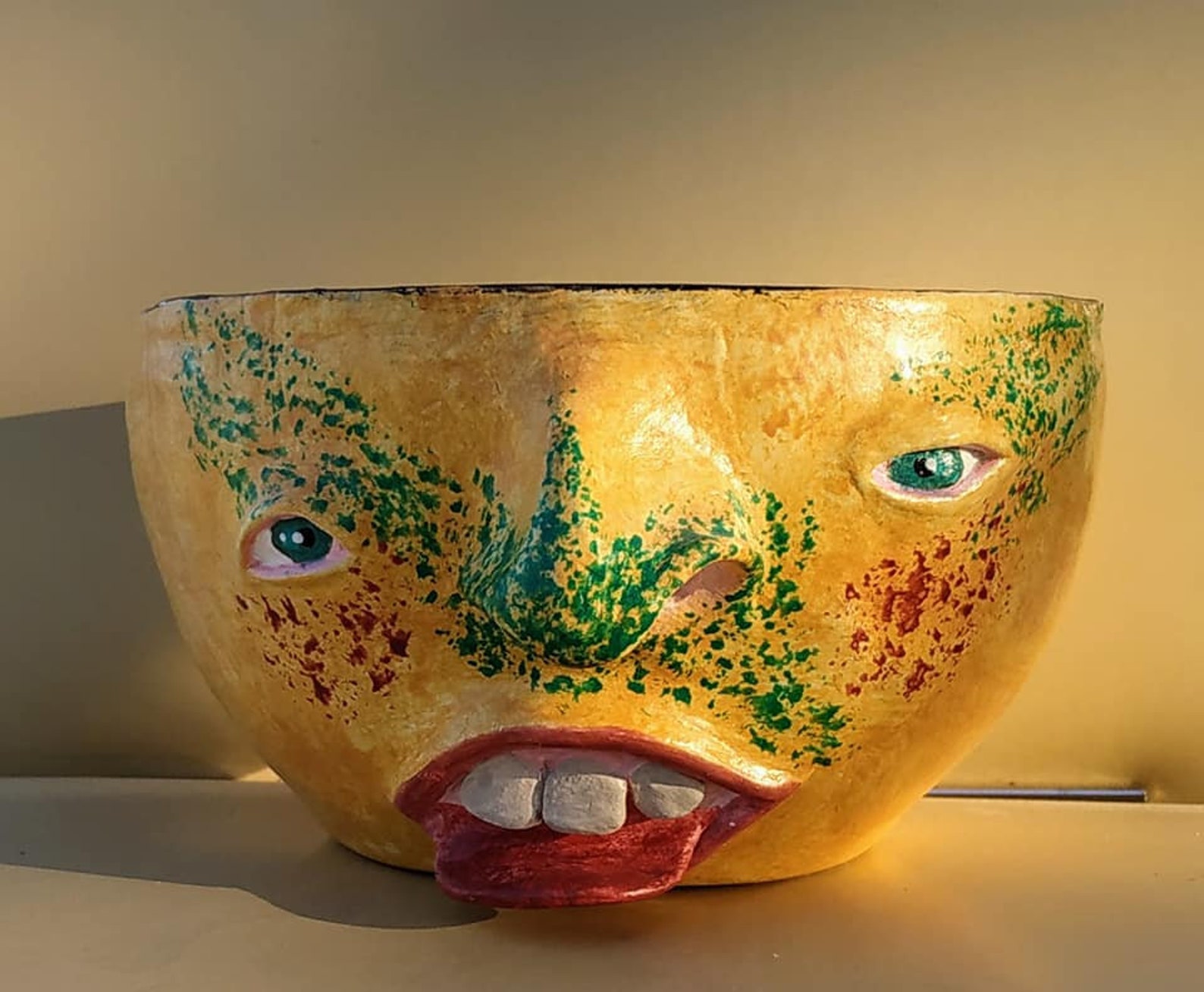 Handmade Yellow Face Yarn Bowl/knitting Bowl/air Dry Clay Bowl/knitting ...