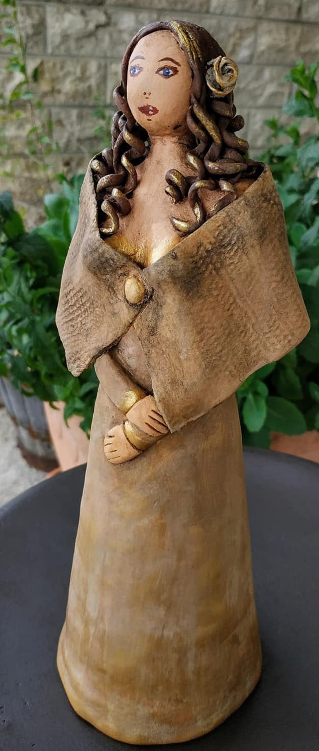 Air Dry Clay Woman Figurine in Gold Dress/air Dry Clay Gift/handmade ...