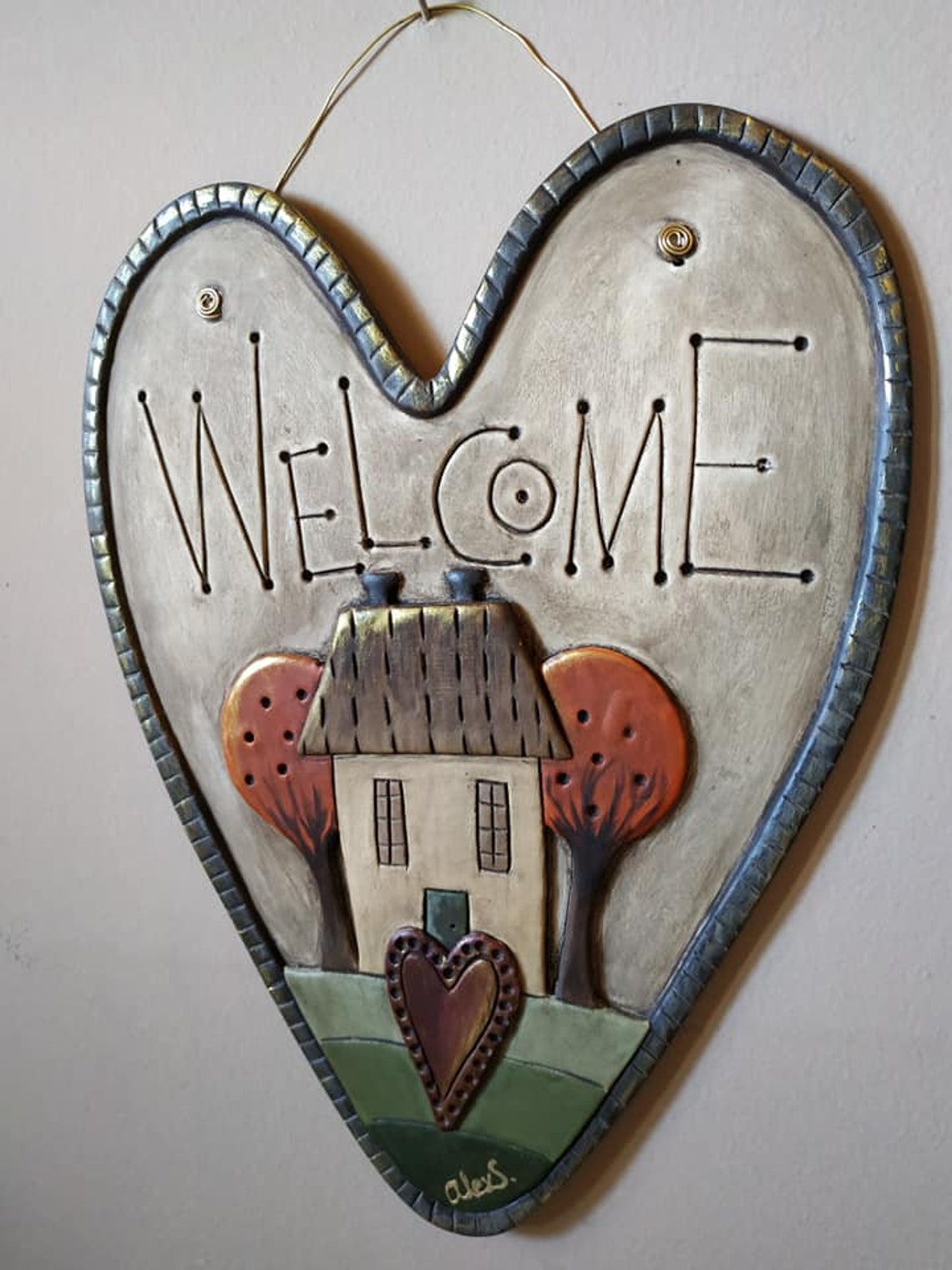 Welcome Hand Crafted Wall Hanging/clay Decor/air Dry Clay Welcome Sign ...