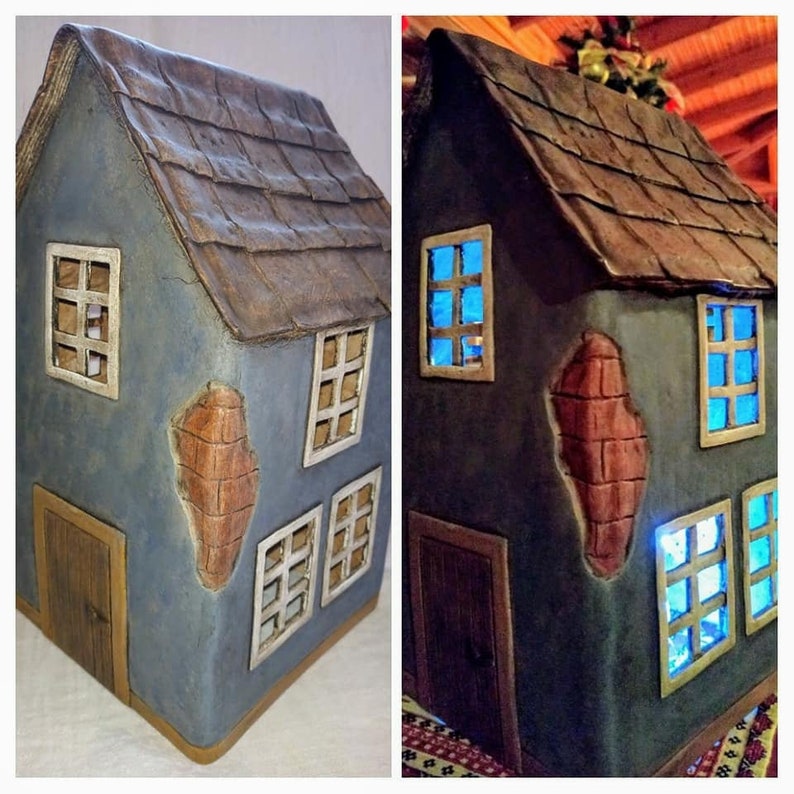 Clay Creations/blue Clay House/clay Light/decor House/sculpture/airdry ...