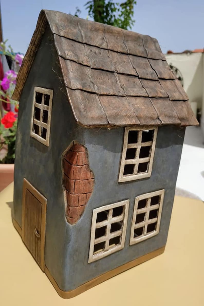 Clay Creations/blue Clay House/clay Light/decor House/sculpture/airdry ...