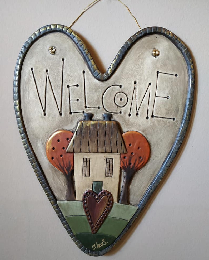 Welcome Hand Crafted Wall Hanging/clay Decor/air Dry Clay Welcome Sign ...