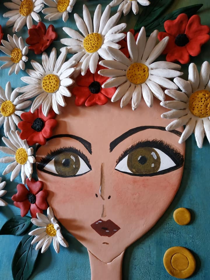 Flower Girl/air Dry Clay/wall Hanging/handmame Clay Girl/handmade Clay ...