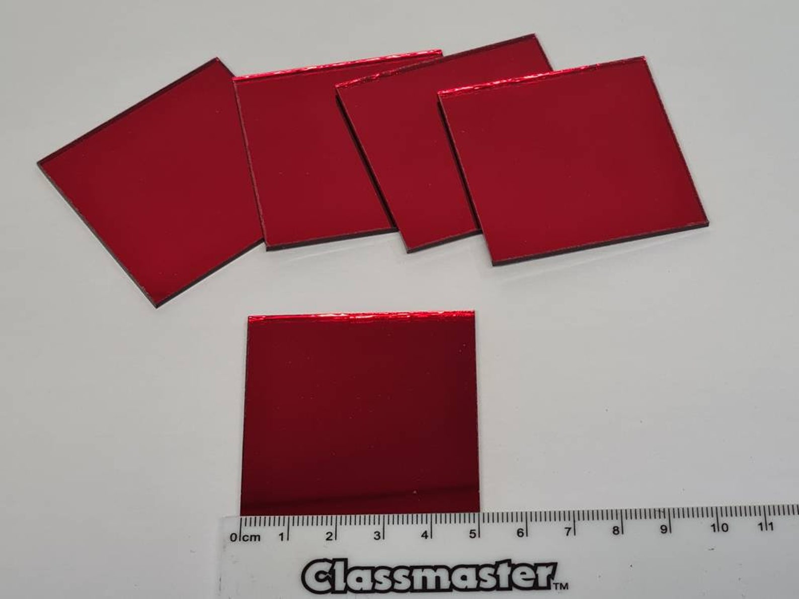 5 Pieces, Ruby Red Glass Mirror Tiles, Size 5 X 5 Cm, Thickness 1.8 Mm ...