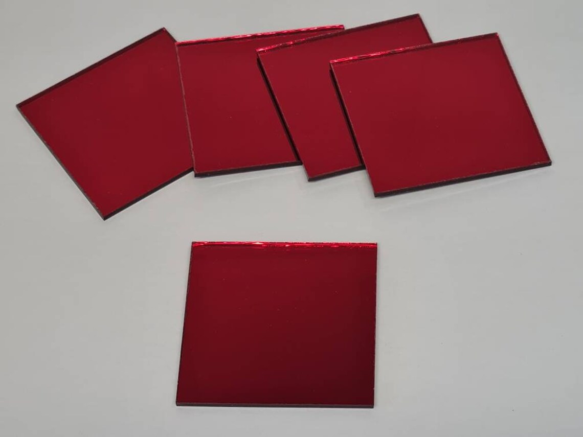 5 Pieces, Ruby Red Glass Mirror Tiles, Size 5 X 5 Cm, Thickness 1.8 Mm ...