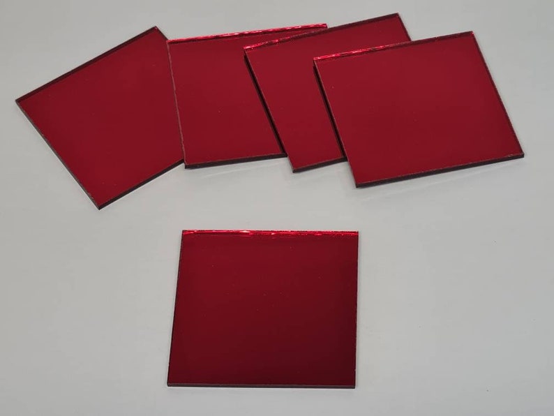 5 Pieces, Ruby Red Glass Mirror Tiles, Size 5 X 5 Cm, Thickness 1.8 Mm ...