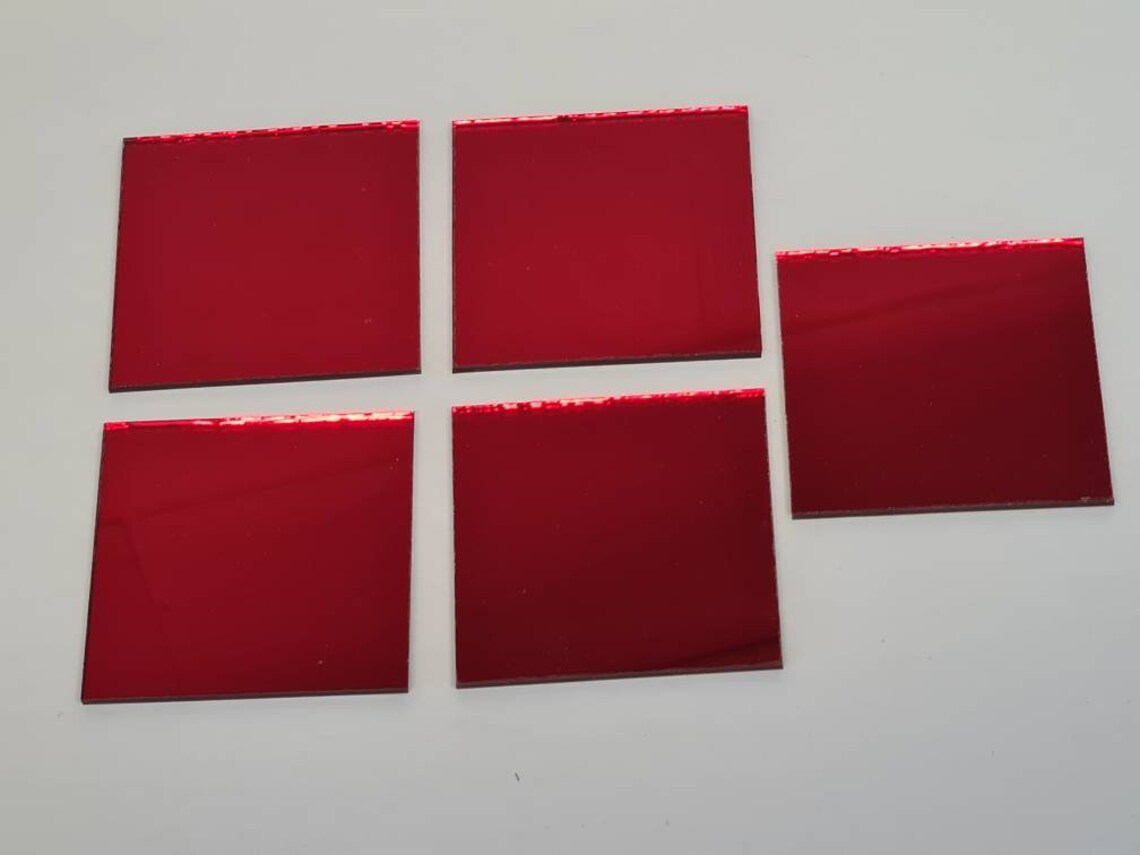 5 Pieces, Ruby Red Glass Mirror Tiles, Size 5 X 5 Cm, Thickness 1.8 Mm ...
