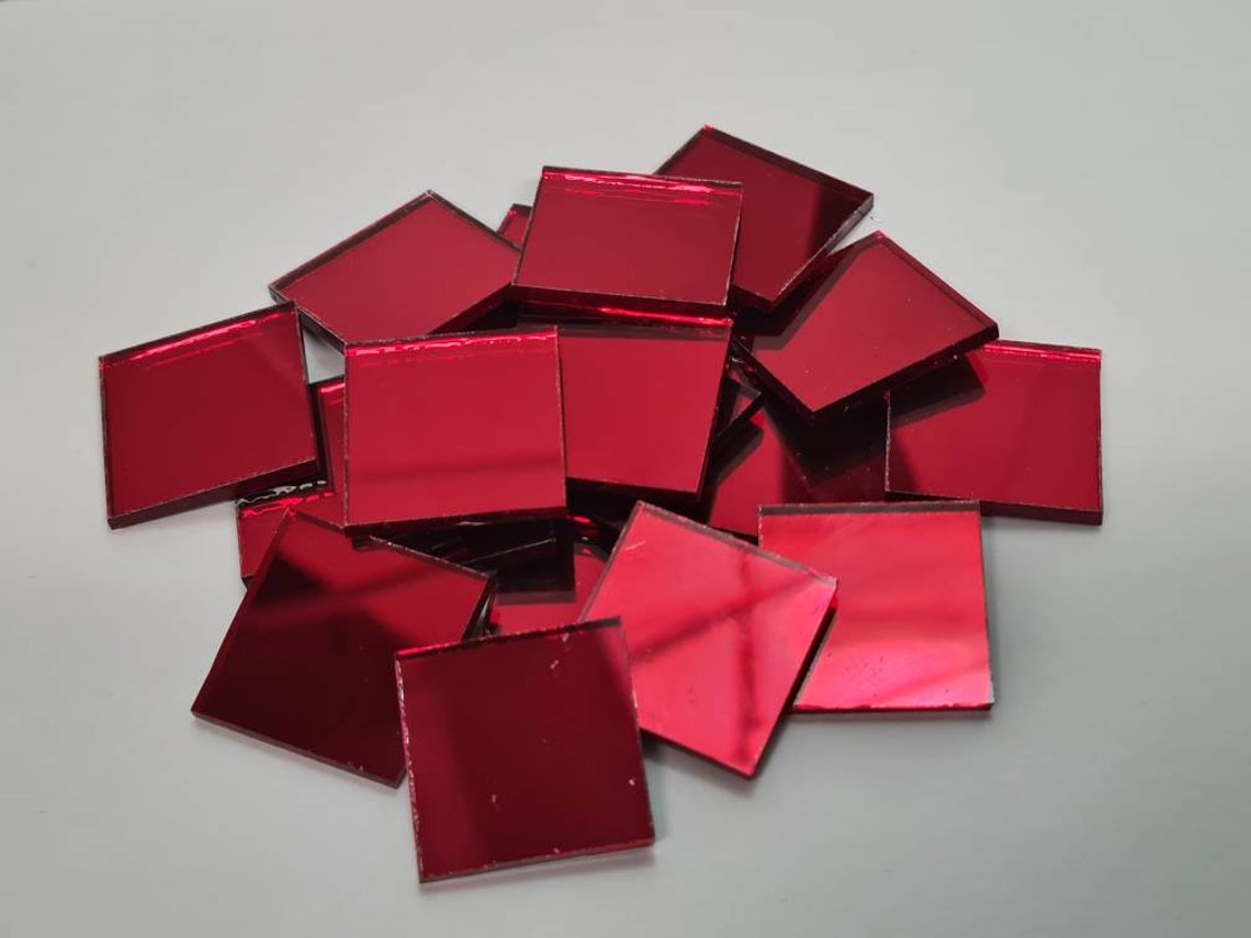 200 Pieces, Red Ruby Glass Mirror Tiles, Size Approx 2 X 2 Cm ...