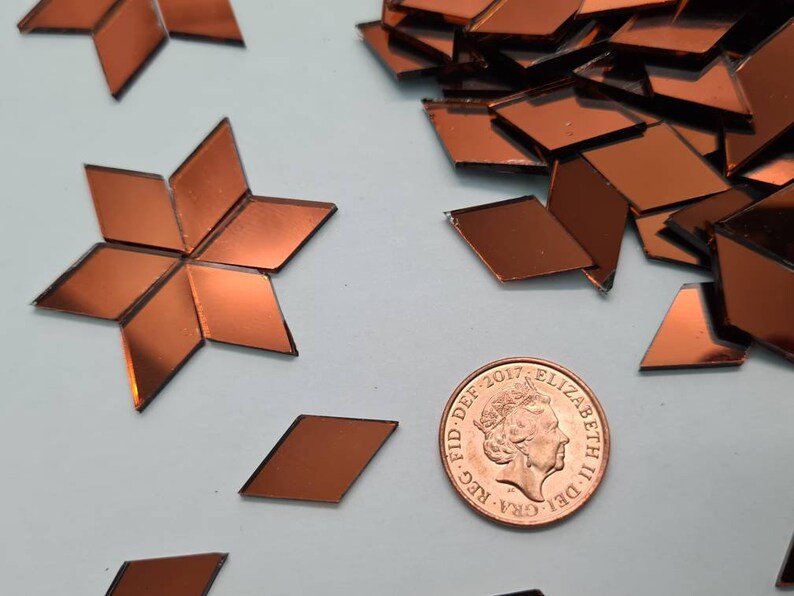 100 Pieces, Wine Red Diamond Shape Glass Mirror Tiles, Size Approx 1 X ...