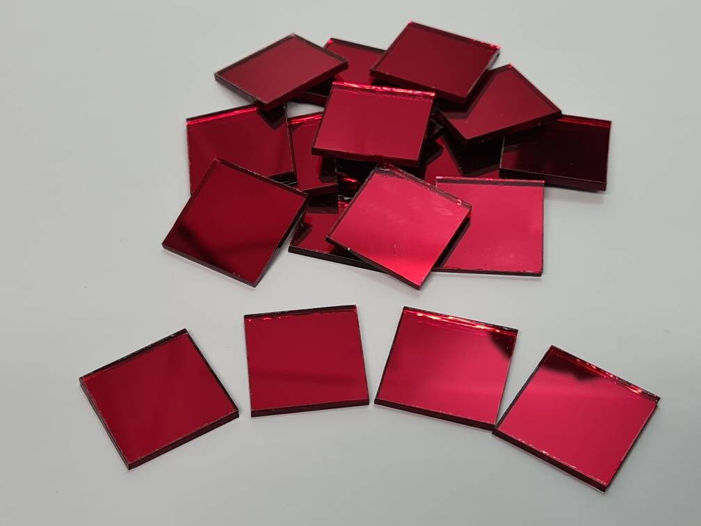 200 Pieces, Red Ruby Glass Mirror Tiles, Size Approx 2 X 2 Cm ...