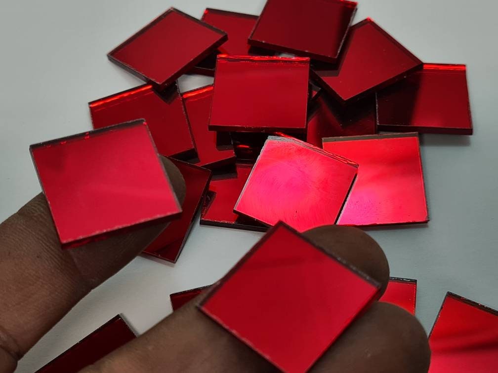200 Pieces, Red Ruby Glass Mirror Tiles, Size Approx 2 X 2 Cm ...