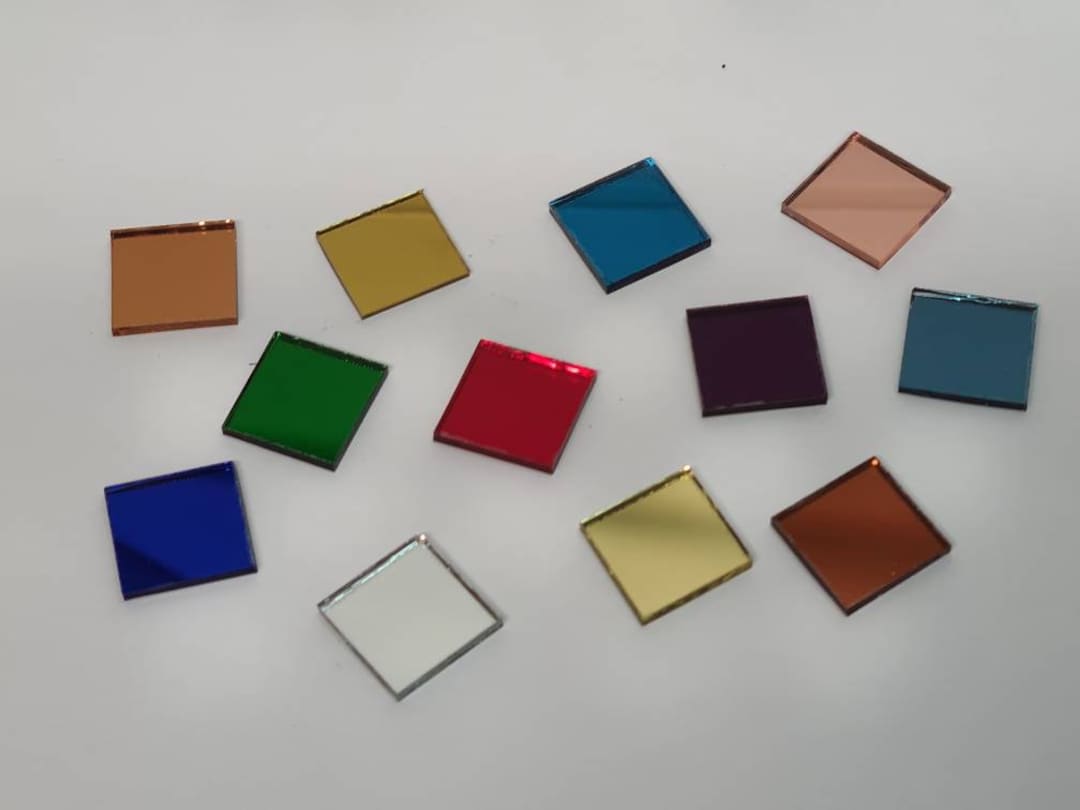 120 Pieces, Mixed Colours Glass Mirror Tiles, Size 15 X 15 Mm, 12 ...