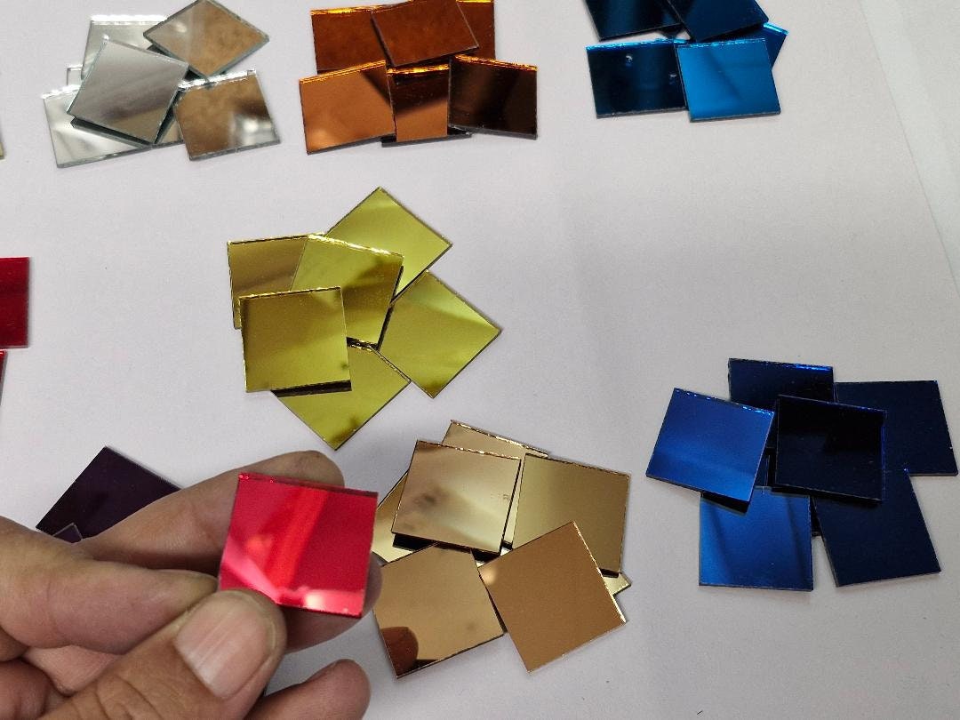 400 Mixed Colours Glass Mirror Tiles, Size Approx 1" X 1", 1.8 Mm ...