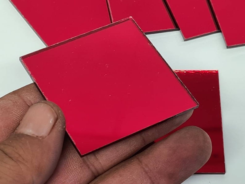 5 Pieces, Ruby Red Glass Mirror Tiles, Size 5 X 5 Cm, Thickness 1.8 Mm ...