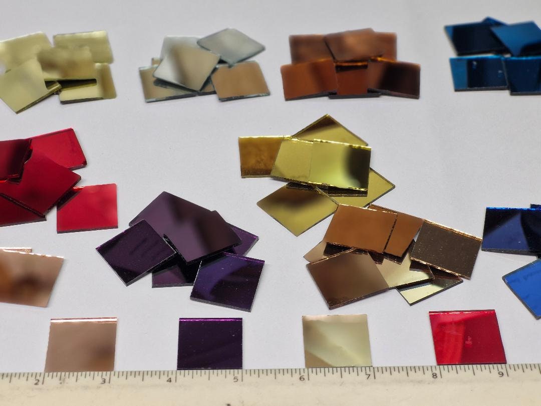400 Mixed Colours Glass Mirror Tiles, Size Approx 1" X 1", 1.8 Mm ...