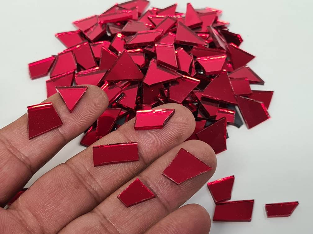 100 Pieces, Red Ruby Glass Mirror off Cuts, 1.8 Mm Thickness. Art&craft ...