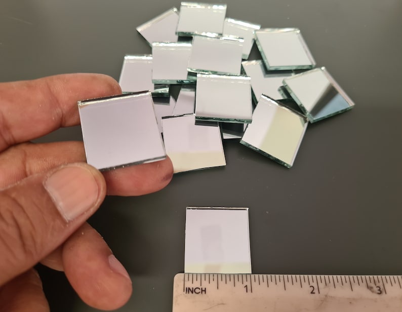 50 Pieces, Silver Glass Mirror Tiles, Size Approx 1" X 1" (22 X 22 Mm ...