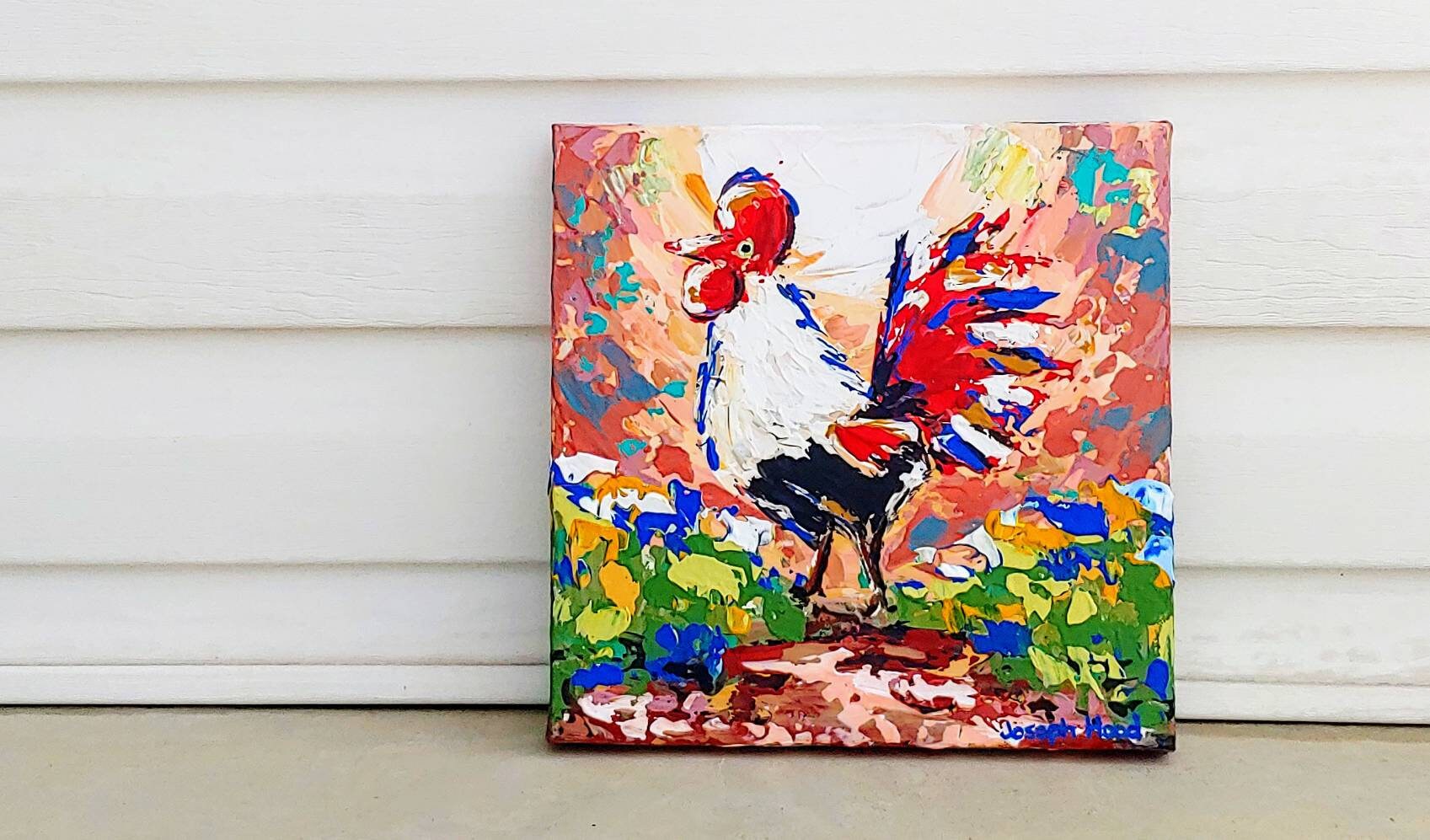 Original 12x12" Acrylic Rooster Painting, Abstract Painting, Farm House ...