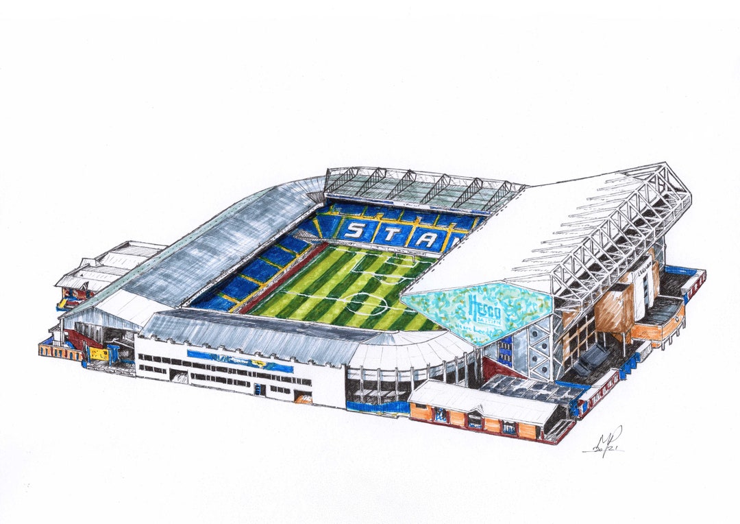 Elland Road Art Print ink & Watercolour Original - Etsy