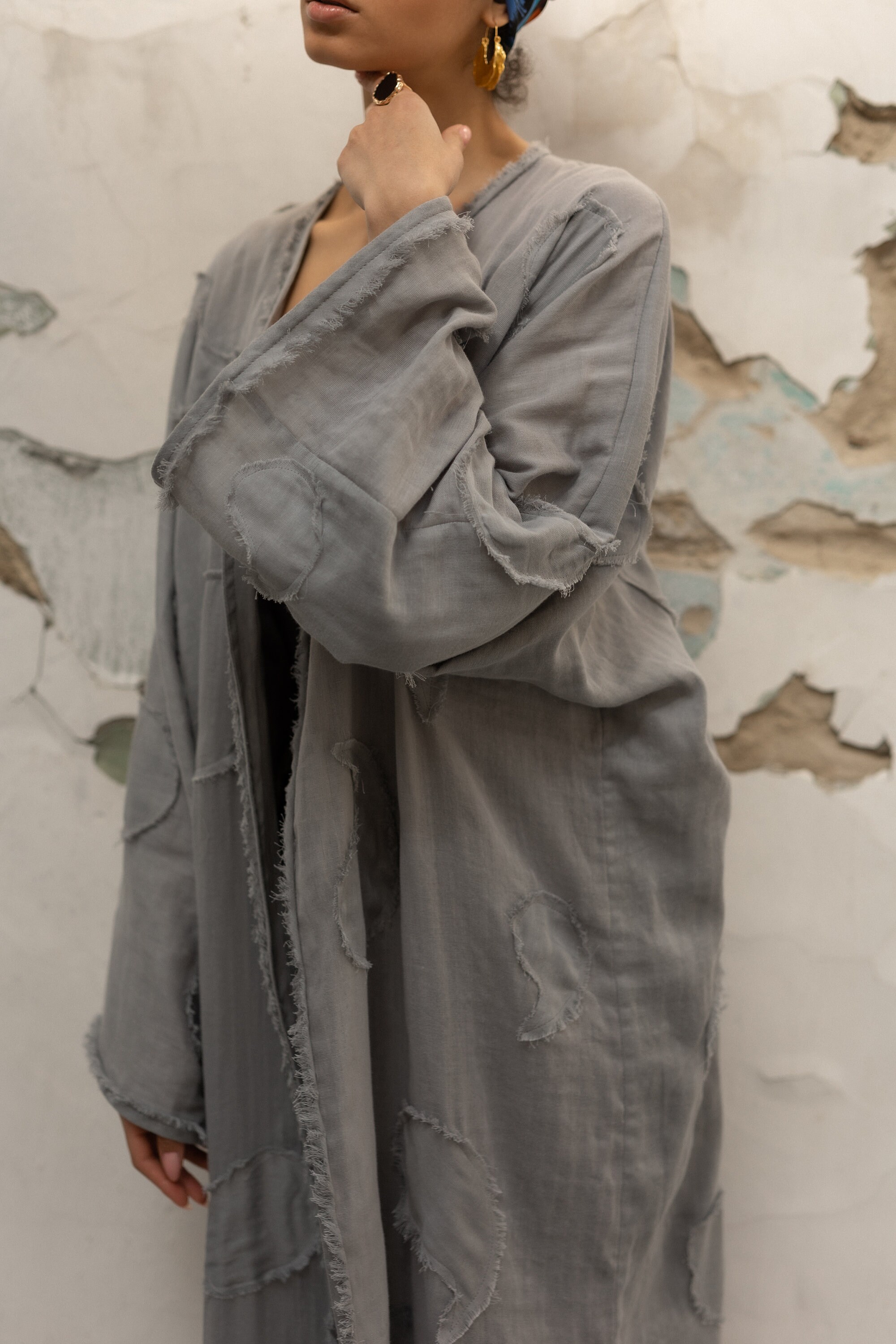 GRAY ABAYA, OPEN Abaya, Abaya for Women, Handmade Muslim Women Cotton ...