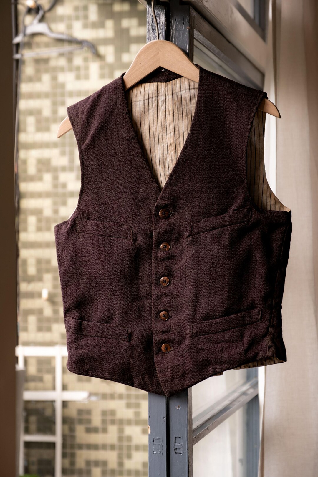 1930's French Vintage Brown Red Wool Work Gilet - Etsy