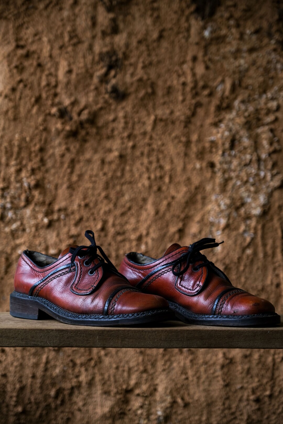 Vintage Red Genuine Leather Derby Shoes - Etsy