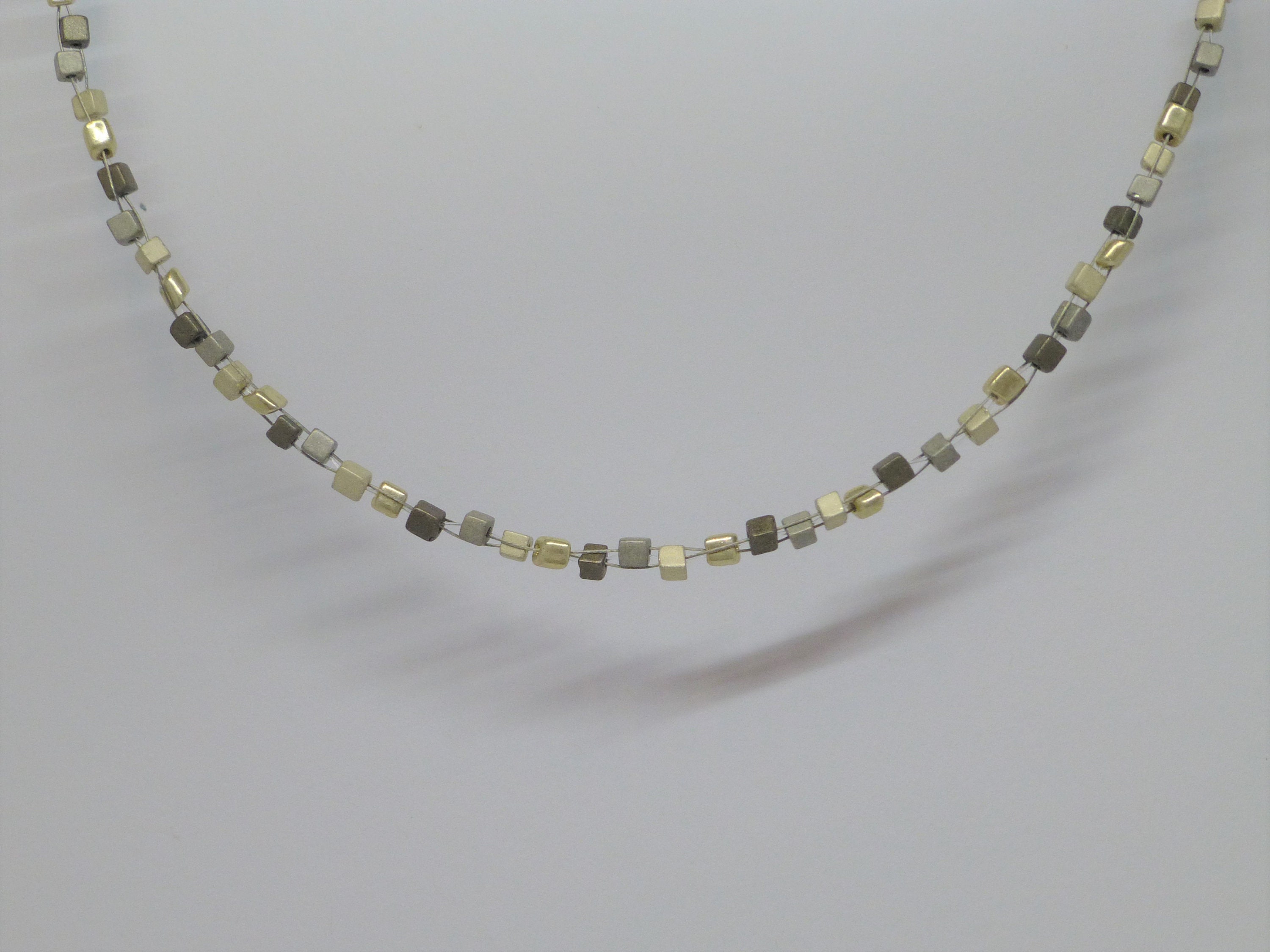 Cube Chain Grey-silver Metallic Matte, Wire Necklace, Glass Bead ...