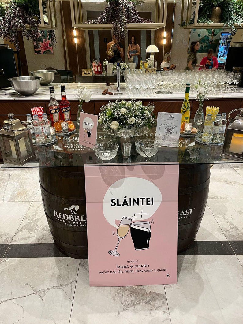 Sláinte Guinness Style Pint and Prosecco Print | Wedding Personalised ...