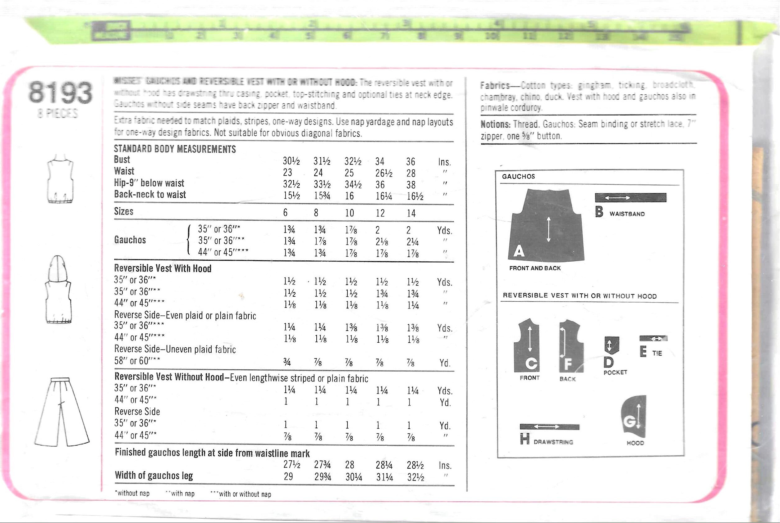 Vintage 1977 Simplicity Jiffy Pattern 8193 GAUCHOS & Reversible HOODED ...