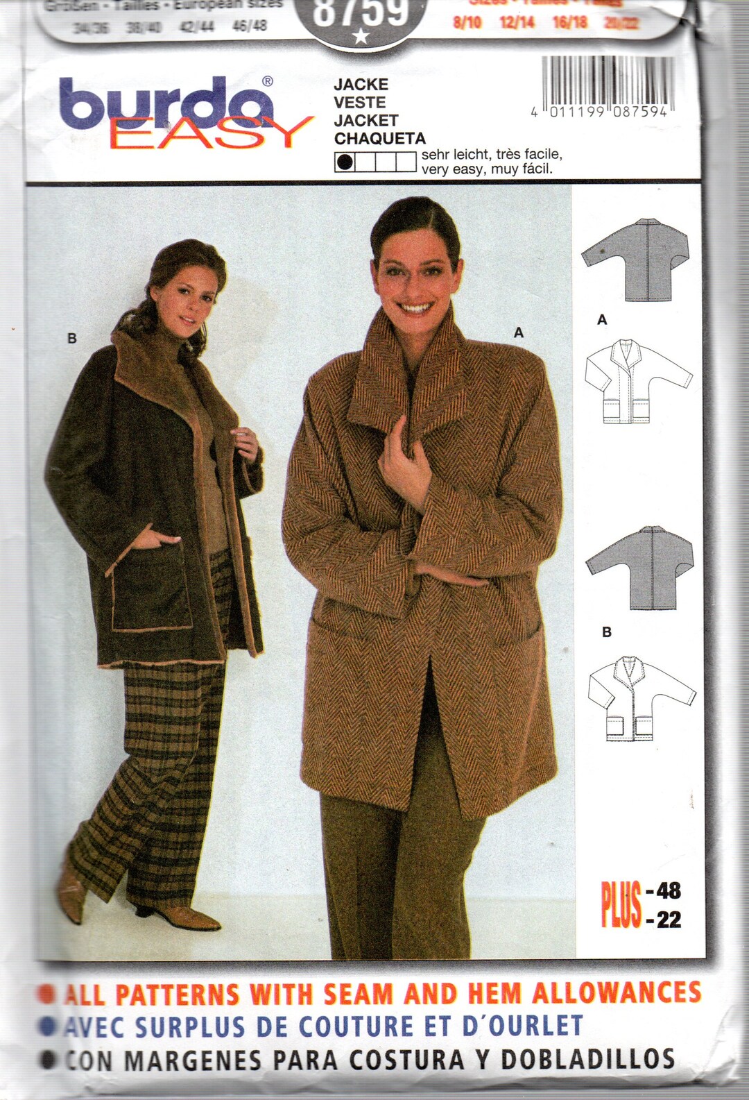 Burda Pattern 8759 Very LOOSE FITTING JACKETS in Miss Sizes - Etsy