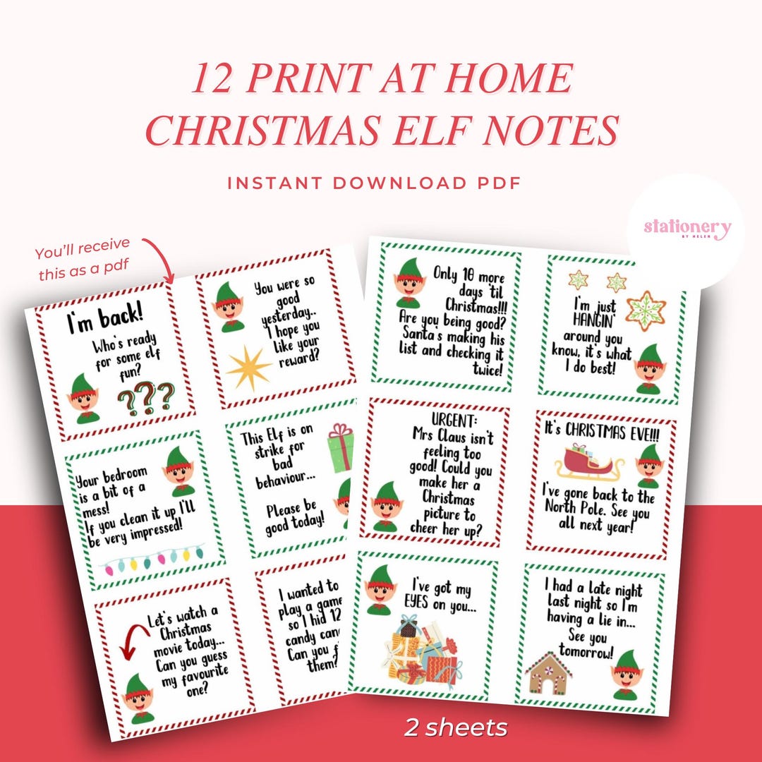 Printable Elf Notes | 12 Christmas Elf Messages for Kids | Instant ...