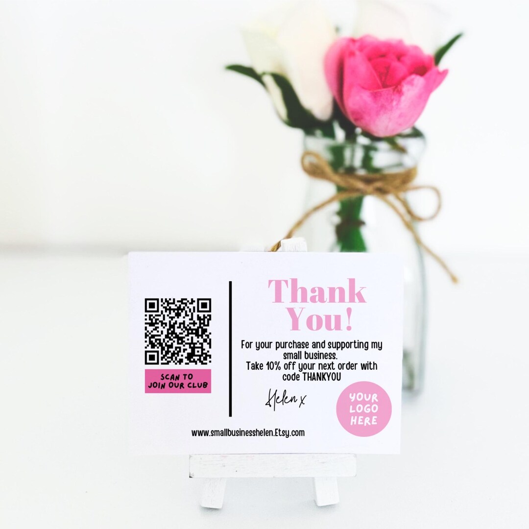Personalised Business Thank You Cards With Logo, Text & QR Code ...