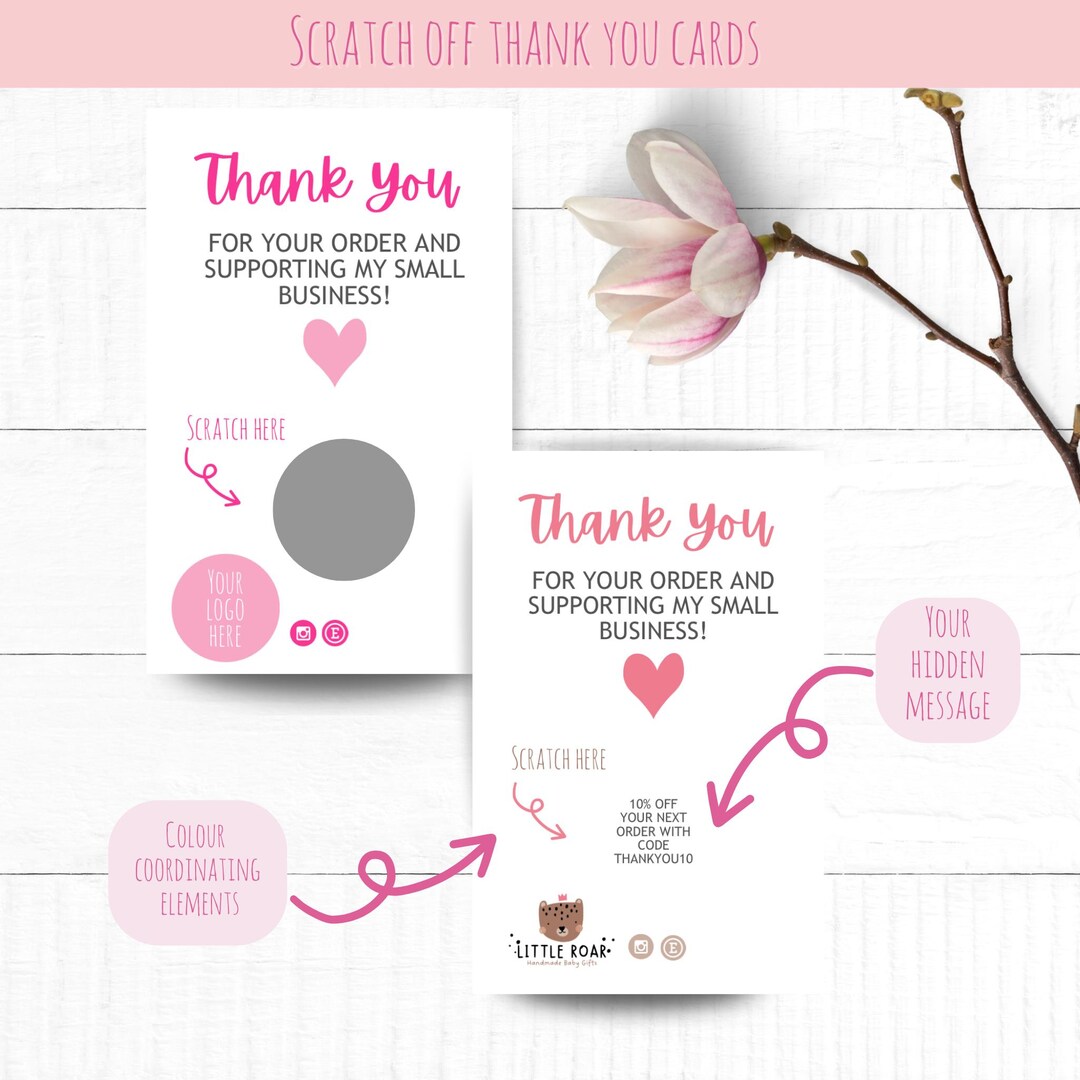 Personalised Scratch off Thank You Cards | Custom Logo | Hidden Message ...