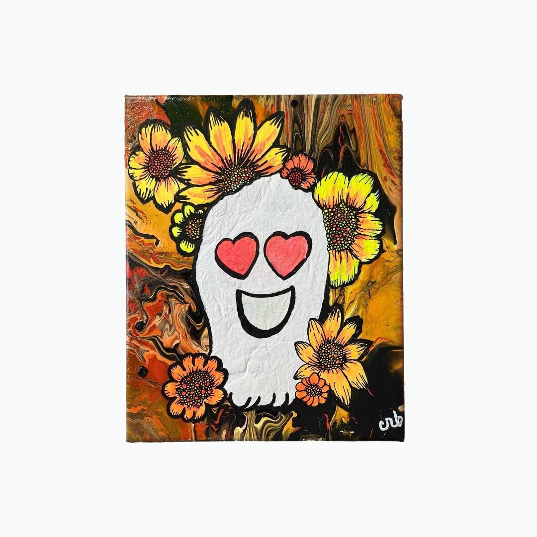 Boho Floral Ghost Painting - Halloween Decor Glows in Black Light ...