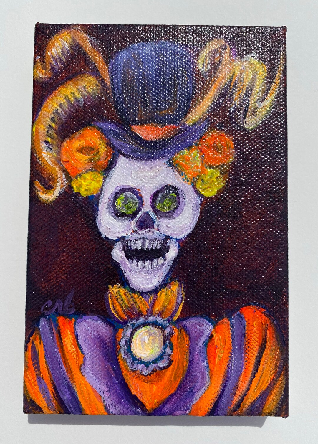 Victorian Gothic Skeleton Small Painting on Canvas - Etsy