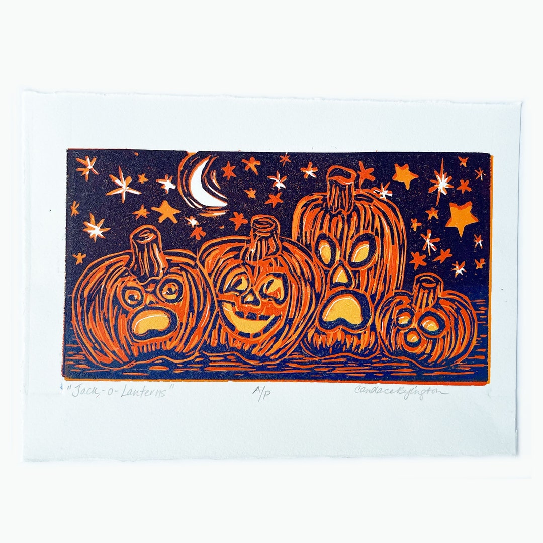 Halloween Jack O Lantern Linocut Print Housewarming Gift for Witchy ...