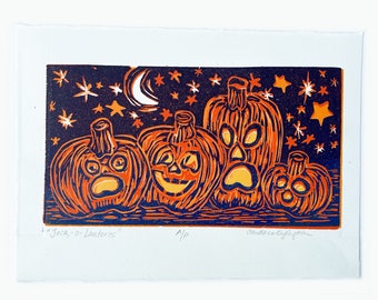 Halloween Painting Linocut Print Halloween Decor, Jack-o'lantern ...