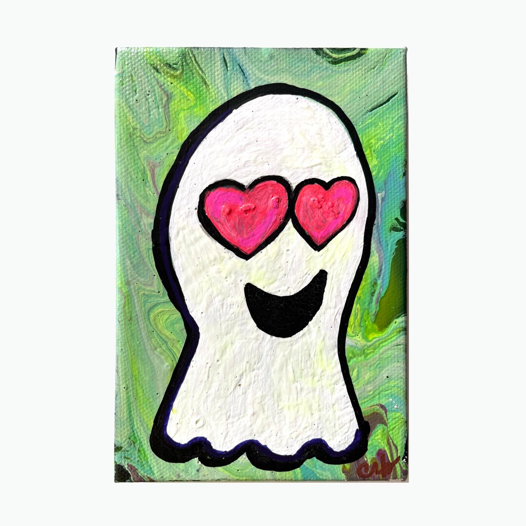 Ghost Heart Eyes Acrylic Painting: Halloween Black Light Art - Etsy