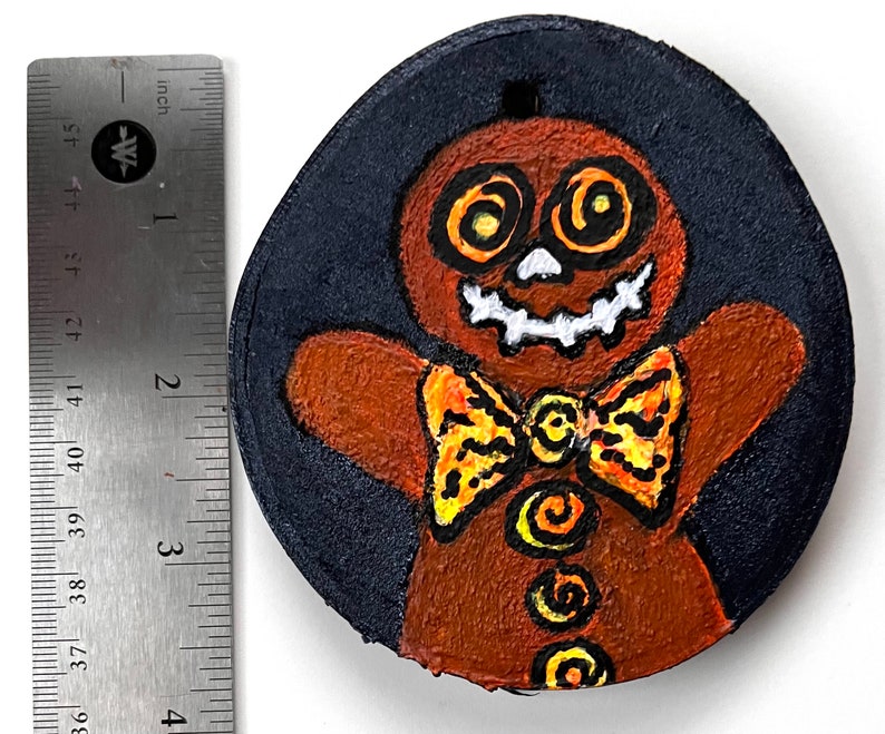 Spooky Gingerbread Man Wood Slice Ornament - Abstract Art Handmade ...