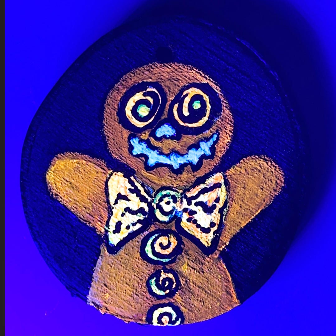 Spooky Gingerbread Man Wood Slice Ornament - Abstract Art Handmade ...