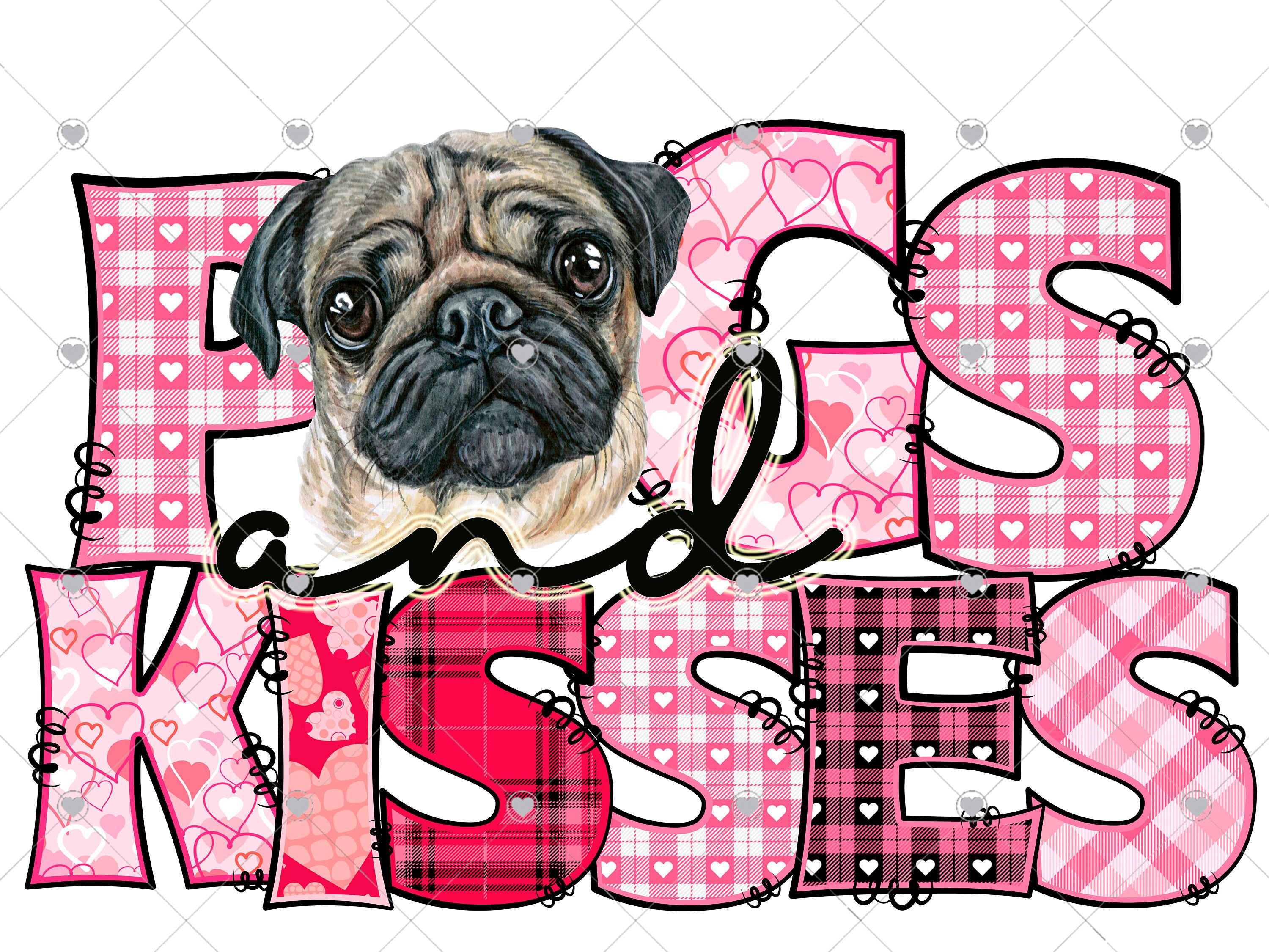 Brown Pugs and Kisses Sublimation Design, Valentine's Day Brown Pug PNG ...