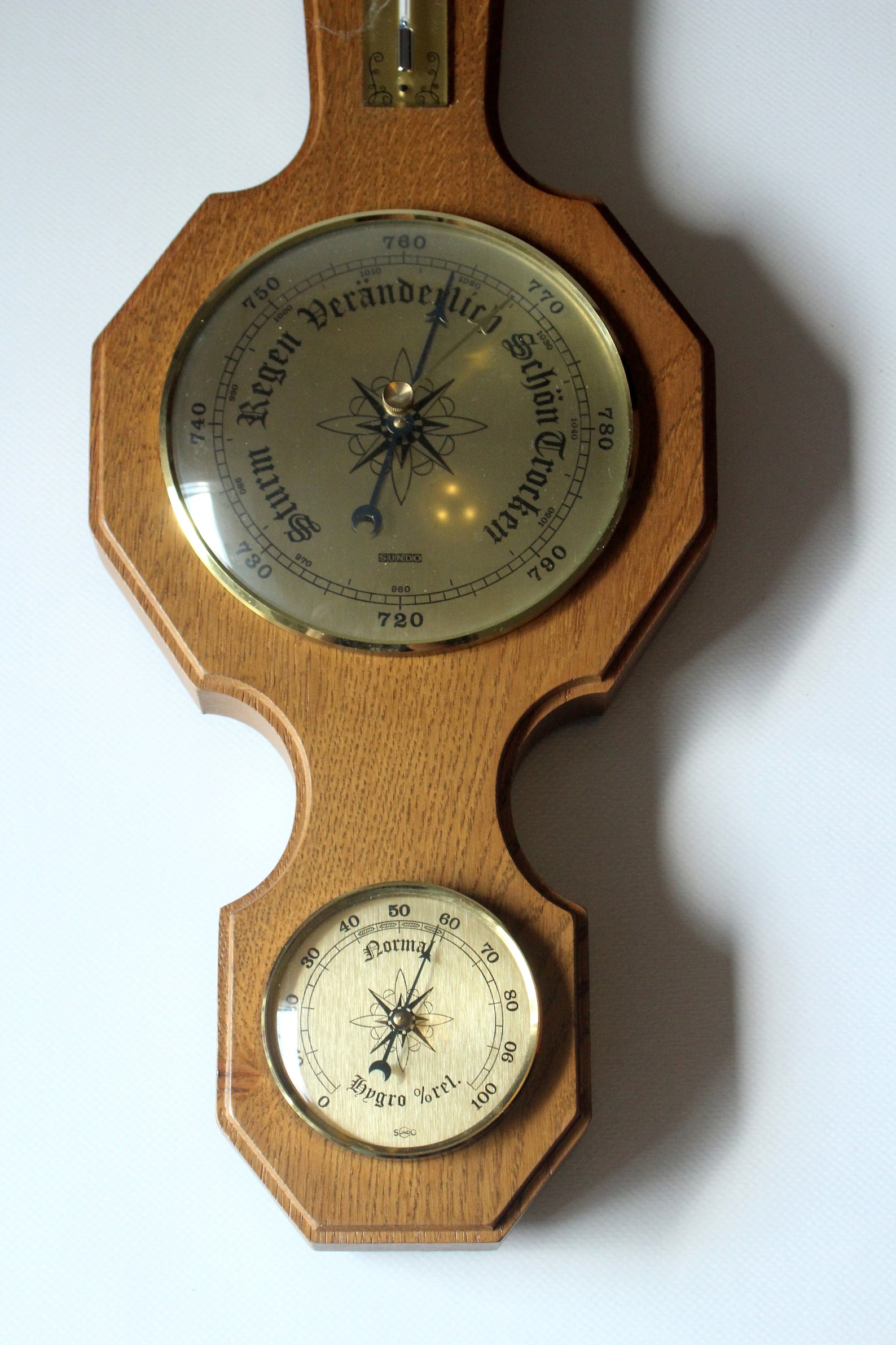 XL Vintage Weather Station Wood (oak) Metal Glass Weather Display ...