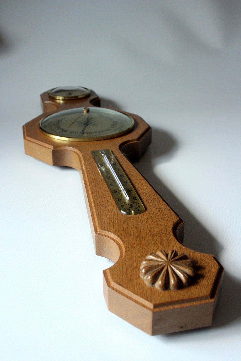 XL Vintage Weather Station Wood (oak) Metal Glass Weather Display ...