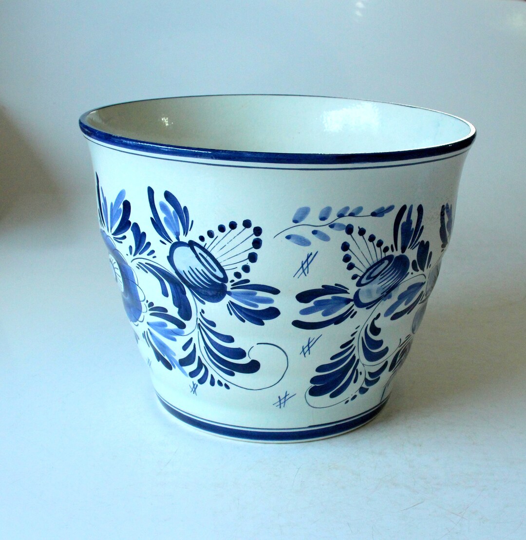 Delft XL Flower Pot Planter Ceramic Blue and White Holland Vintage Mid ...