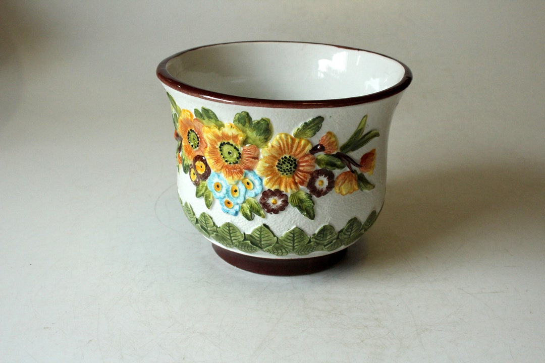 Handmade Ceramic Flower Pot With Relief, Made in Italy, Marked, Vintage ...